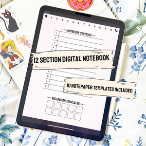 12 Section Notebook, Digital Notebook , Minimalist Notebook, PDF ...