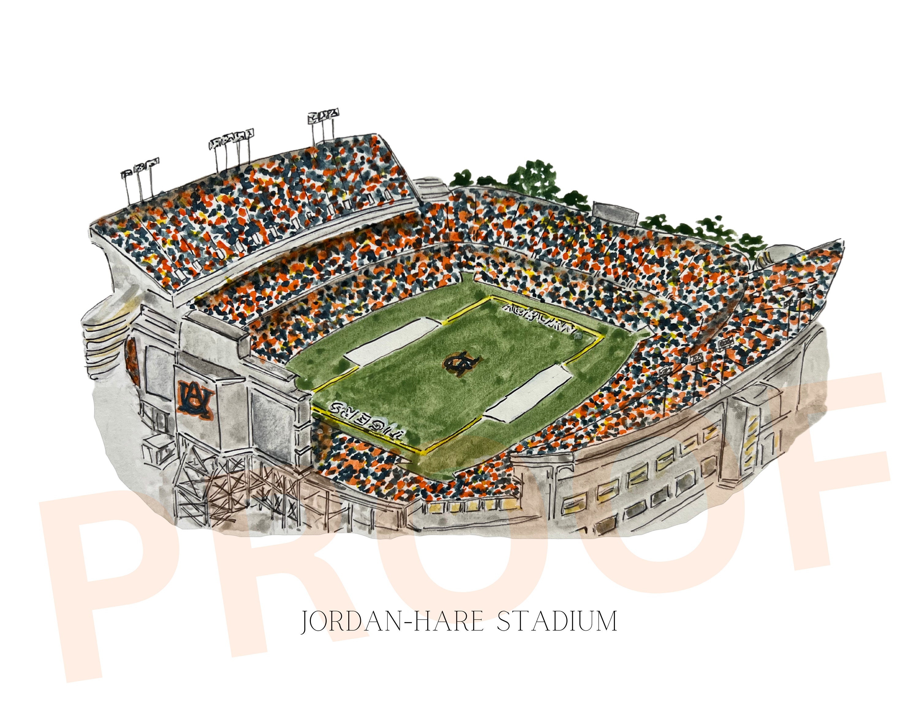 Jordan-hare Stadium Watercolor Print - Etsy