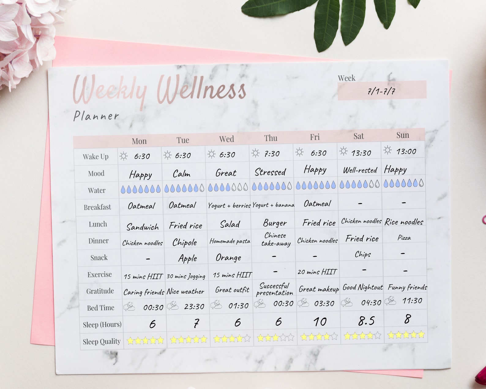 Weekly Wellness Planner Printable Wellness Chart Meal - Etsy