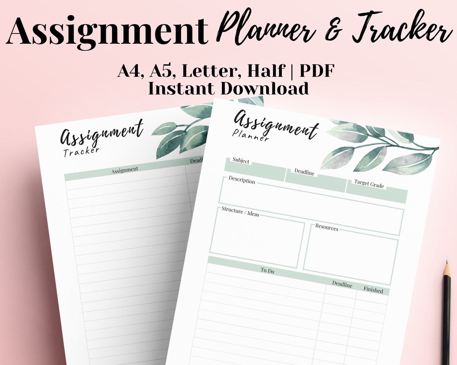 Assignment Planner Printable, Assignment Tracker, Homework Planner ...