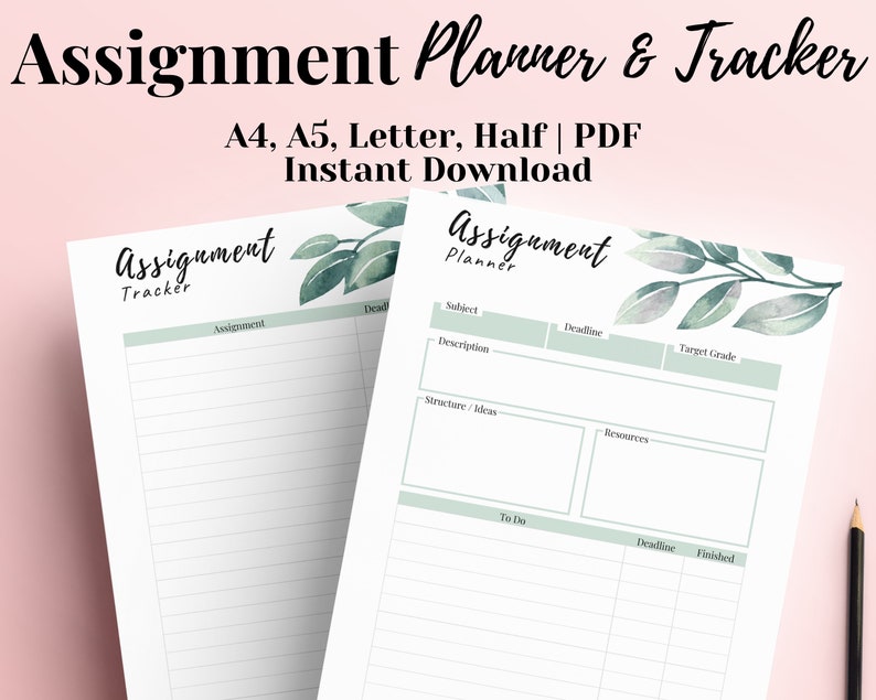 Assignment Planner Printable, Assignment Tracker, Homework Planner ...