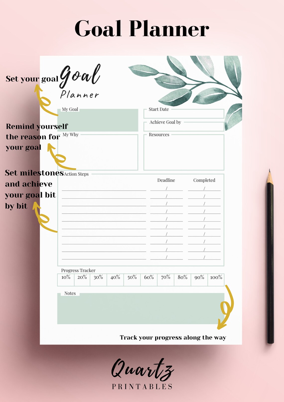 GOAL PLANNER Printable Goal Tracker Project Planner Insert - Etsy Hong Kong