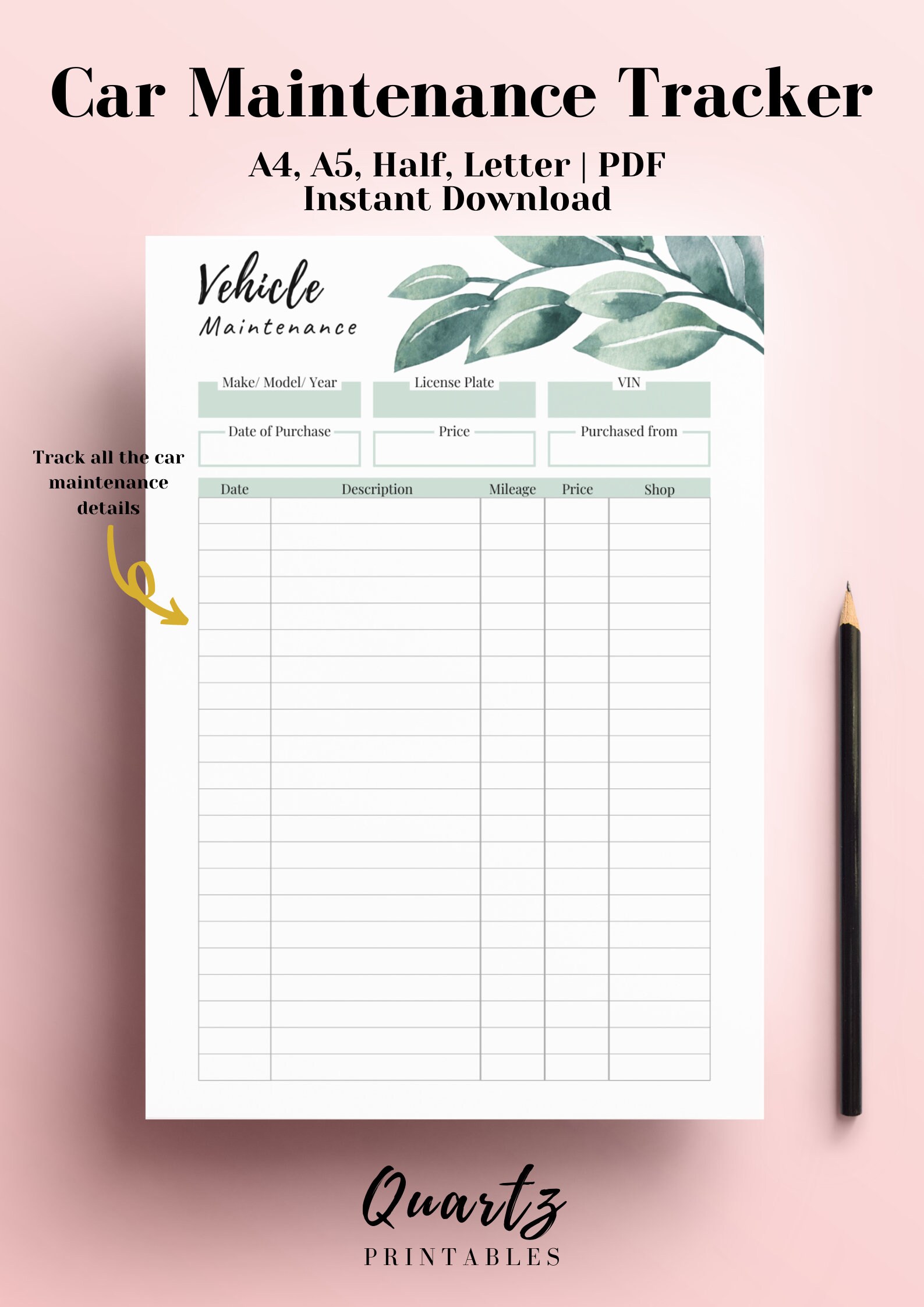 Car Maintenance Log Printable, Vehicle Maintenance, Auto Repairs ...