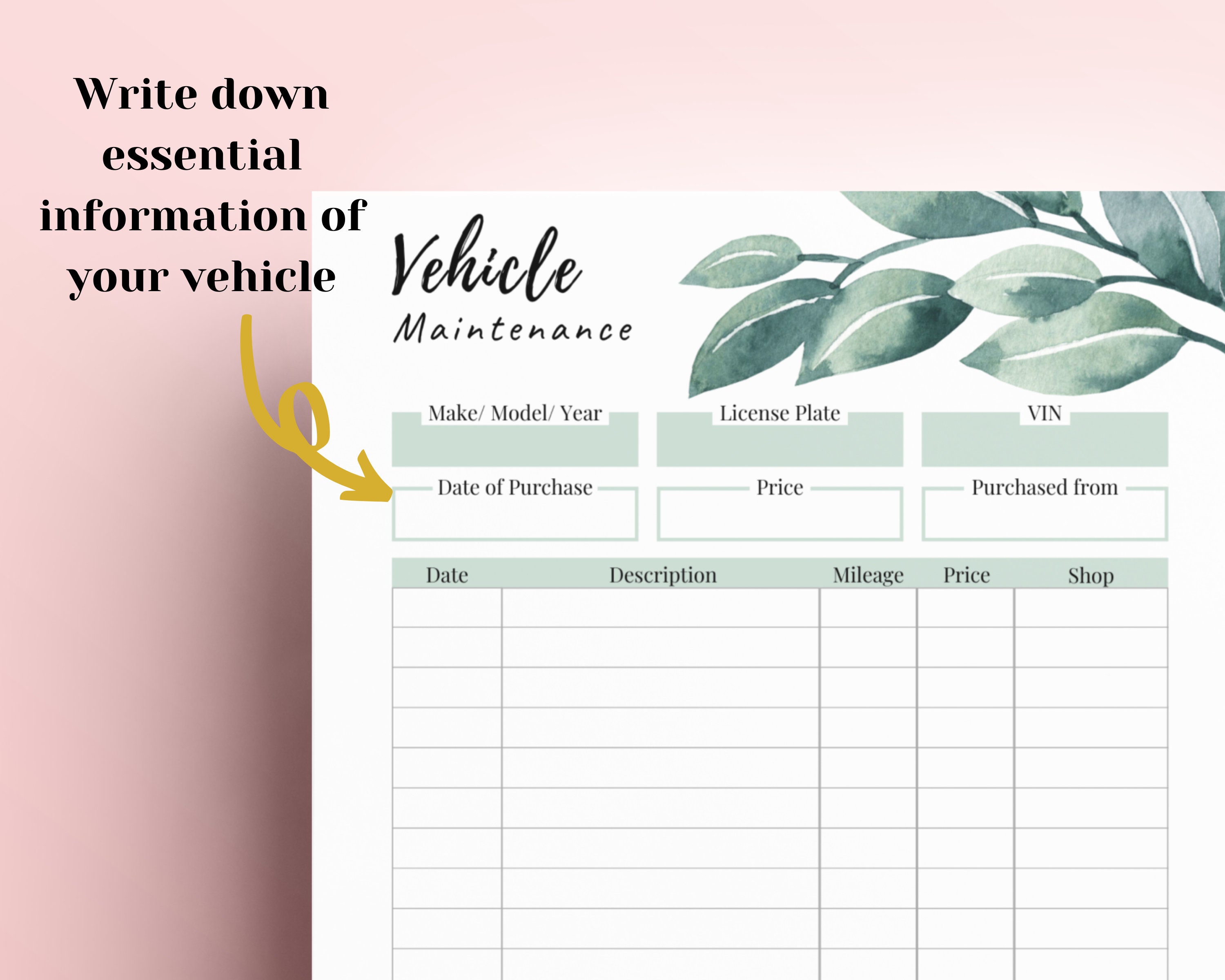 Car Maintenance Log Printable, Vehicle Maintenance, Auto Repairs ...