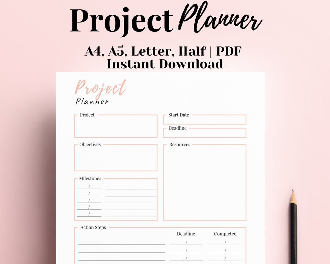 Printable Project Planner Template, Work Productivity Planner, Project ...