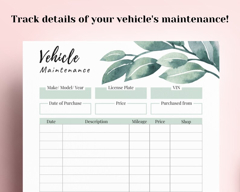 Car Maintenance Log Printable, Vehicle Maintenance, Auto Repairs ...