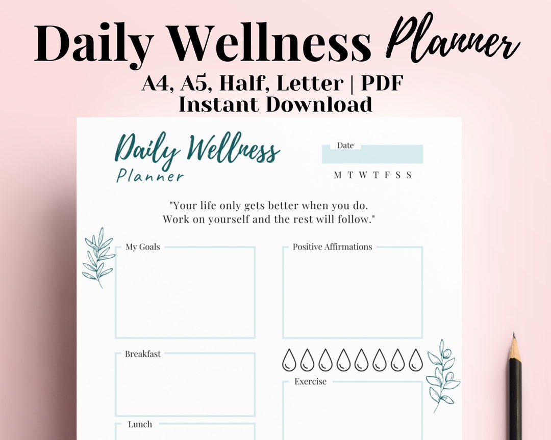 Daily Wellness Planner Daily Planner Printable Wellness - Etsy