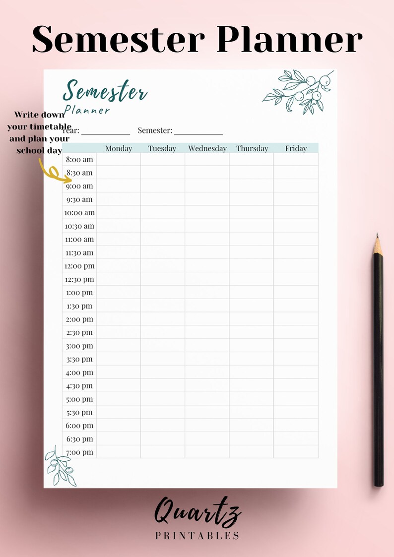 Semester Planner Printable Student Planner Inserts Weekly Etsy