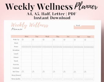 Printable Weekly Wellness Tracker - Etsy