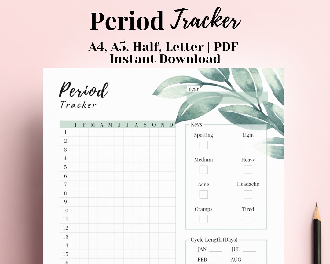 PERIOD TRACKER Printable, Menstrual Cycle Tracker, Period Journal ...