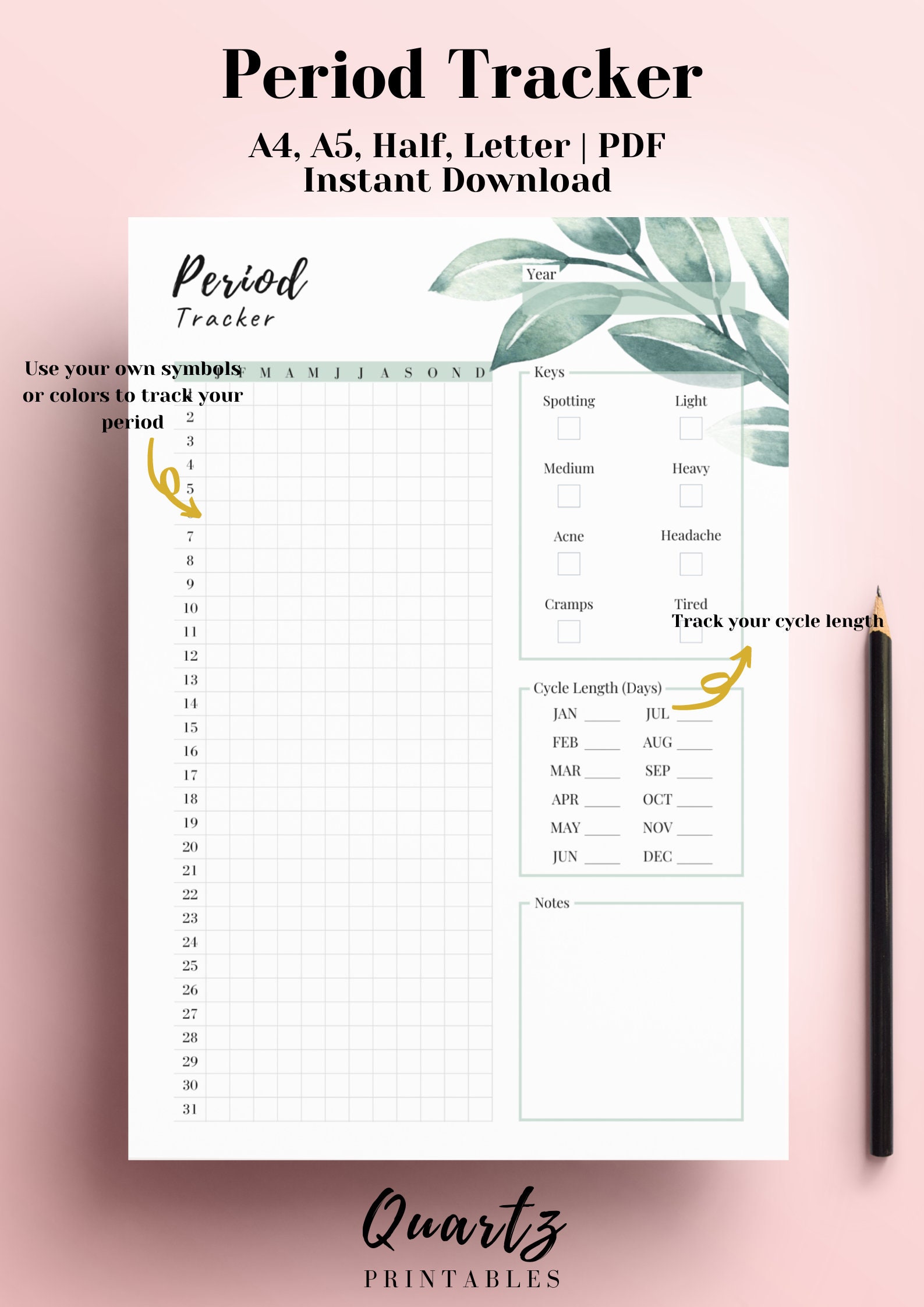 PERIOD TRACKER Printable, Menstrual Cycle Tracker, Period Journal ...