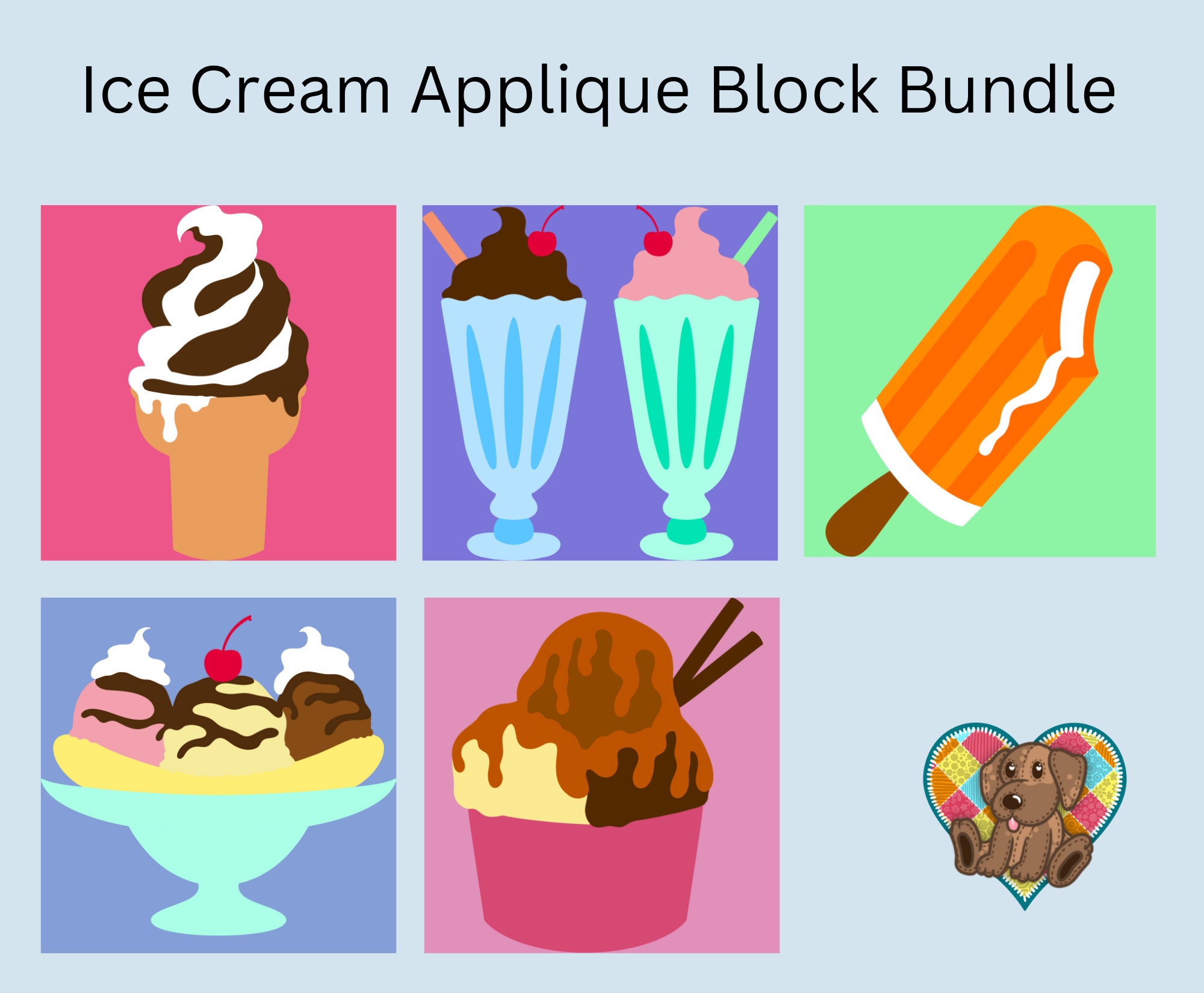 Ice Cream Applique Quilt Block Patterns: 5 PDF Bundle (12" Block) - Etsy