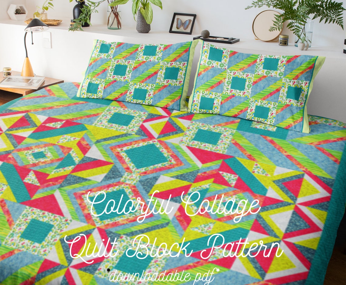 Colorful Collage Quilt Block Pattern Downloadable PDF Quilt | Etsy