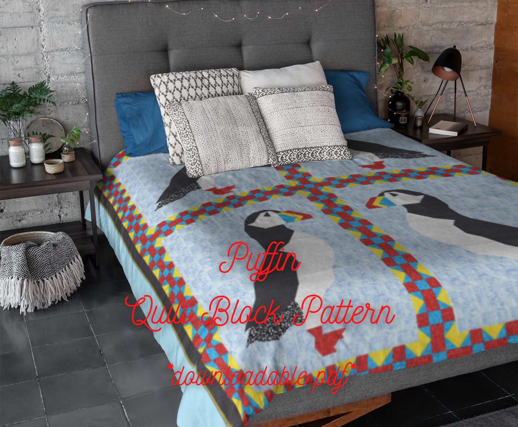 Puffin Downloadable Quilt Block Pdf Pattern Puffin Quilt | Etsy