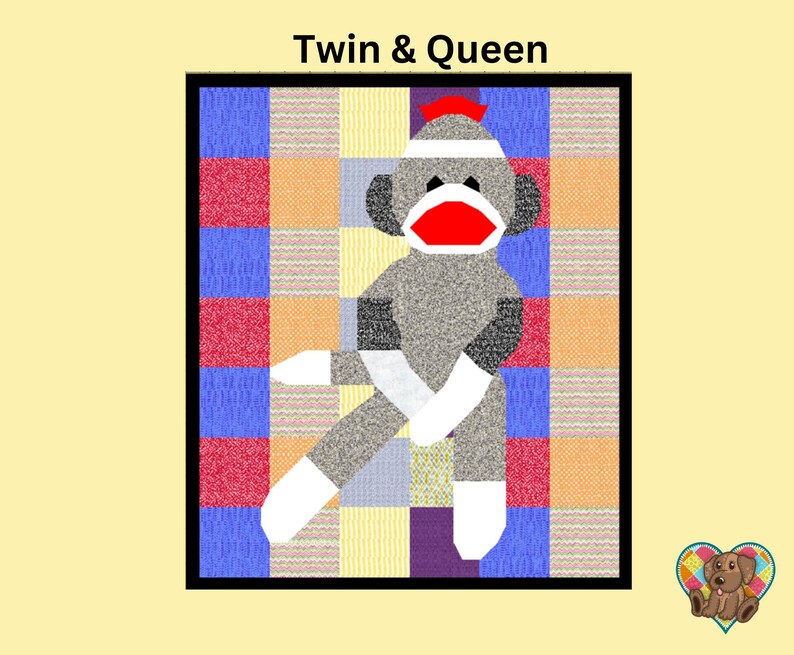 Sock Monkey Quilt Pattern | Downloadable PDF Sock Monkey Quilt Pattern ...
