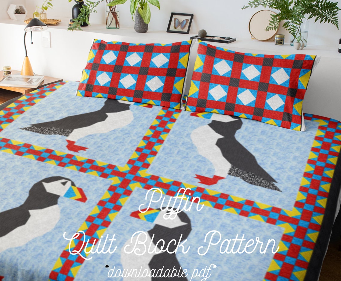 Puffin Downloadable Quilt Block Pdf Pattern Puffin Quilt | Etsy