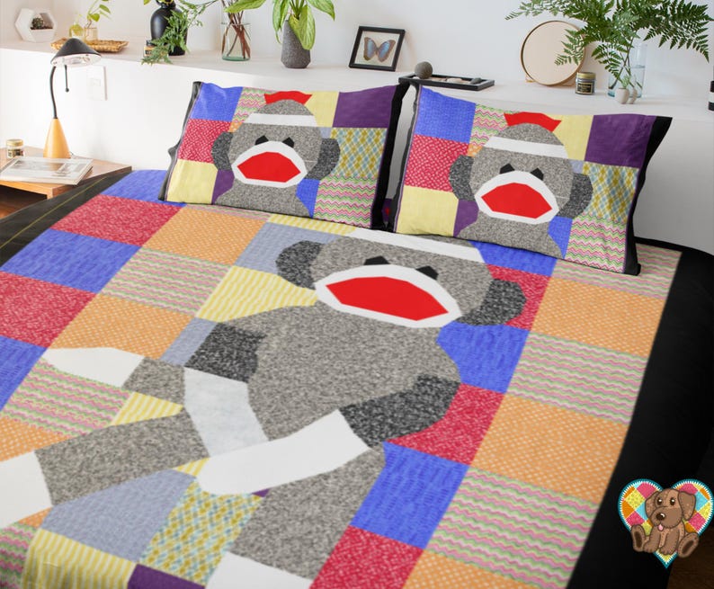 Sock Monkey Quilt Pattern | Downloadable PDF Sock Monkey Quilt Pattern ...