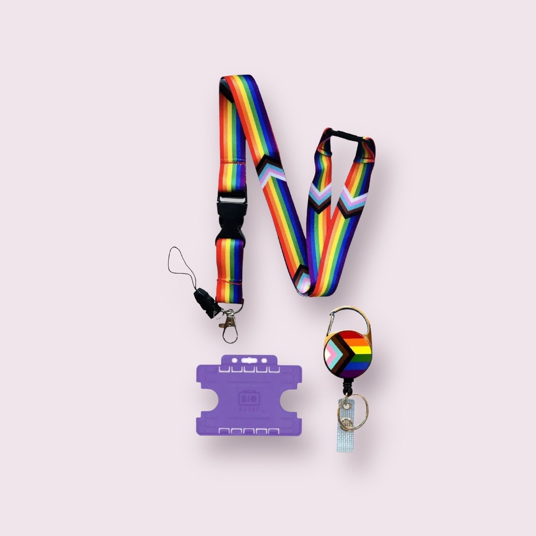 LGBTQIA+ Progress Pride Buckle Clip Lanyard + Purple Card Holder + Yoyo ...