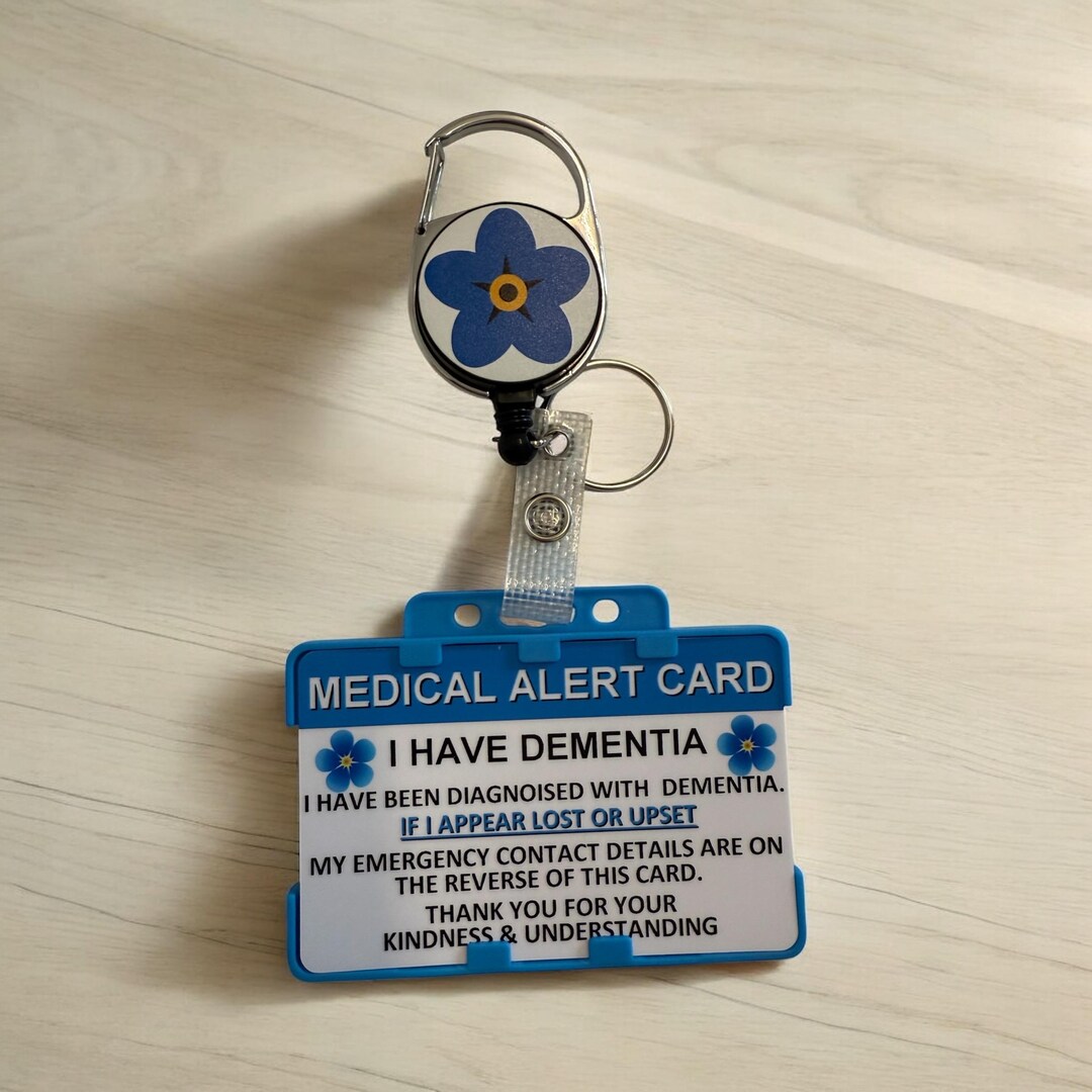 Dementia Medical Awareness Card, Double Card Holder & Forget Me Not ...