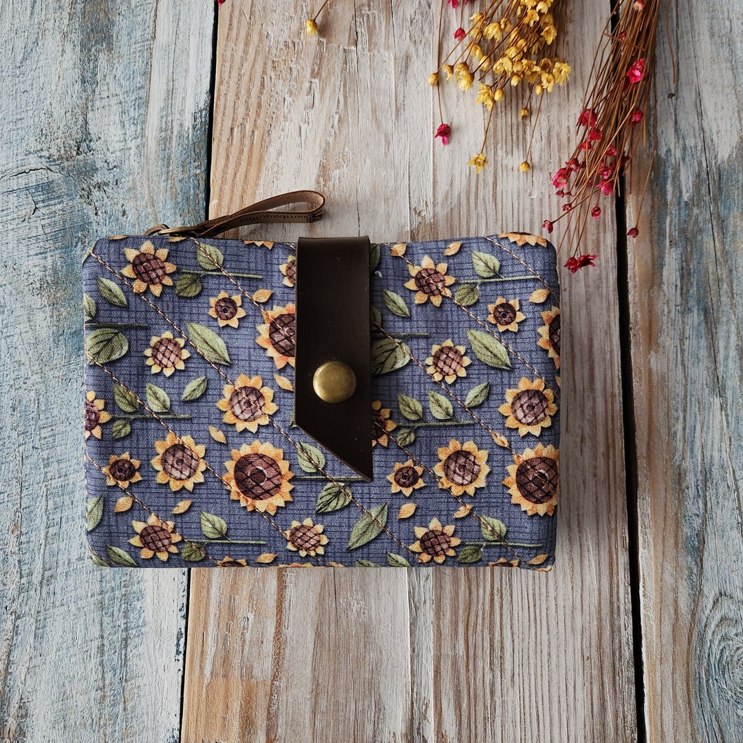 Cotton Fabric Wallet With Cute Sunflowers, Clutch Wallet, Girl Wallet ...