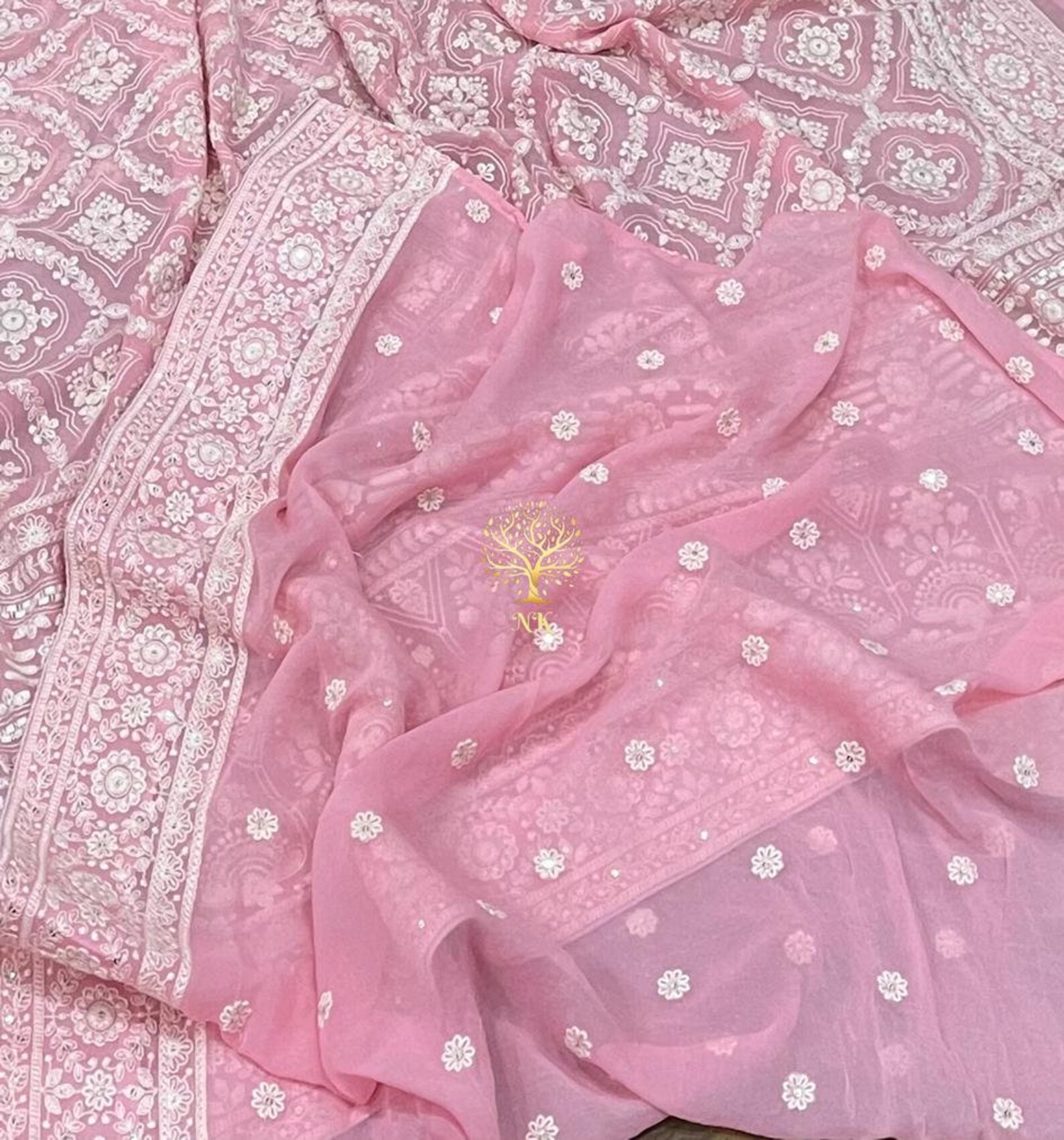 Pink Beautiful Chikankari Saree - Etsy