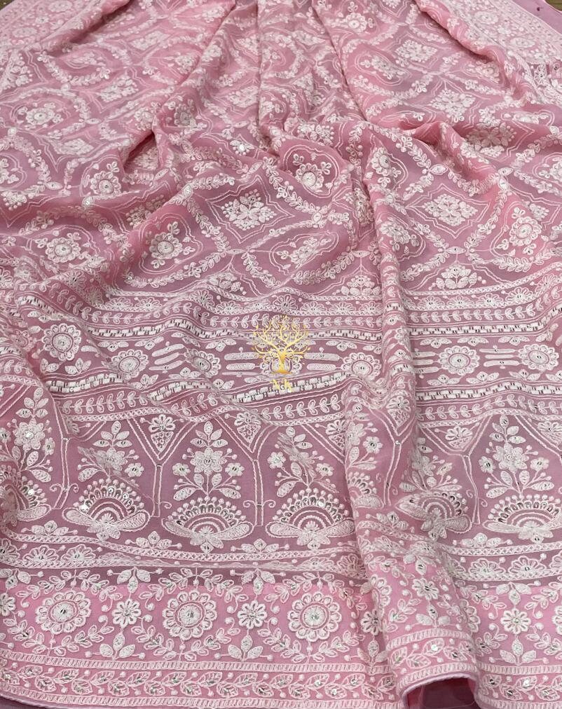 Pink Beautiful Chikankari Saree - Etsy