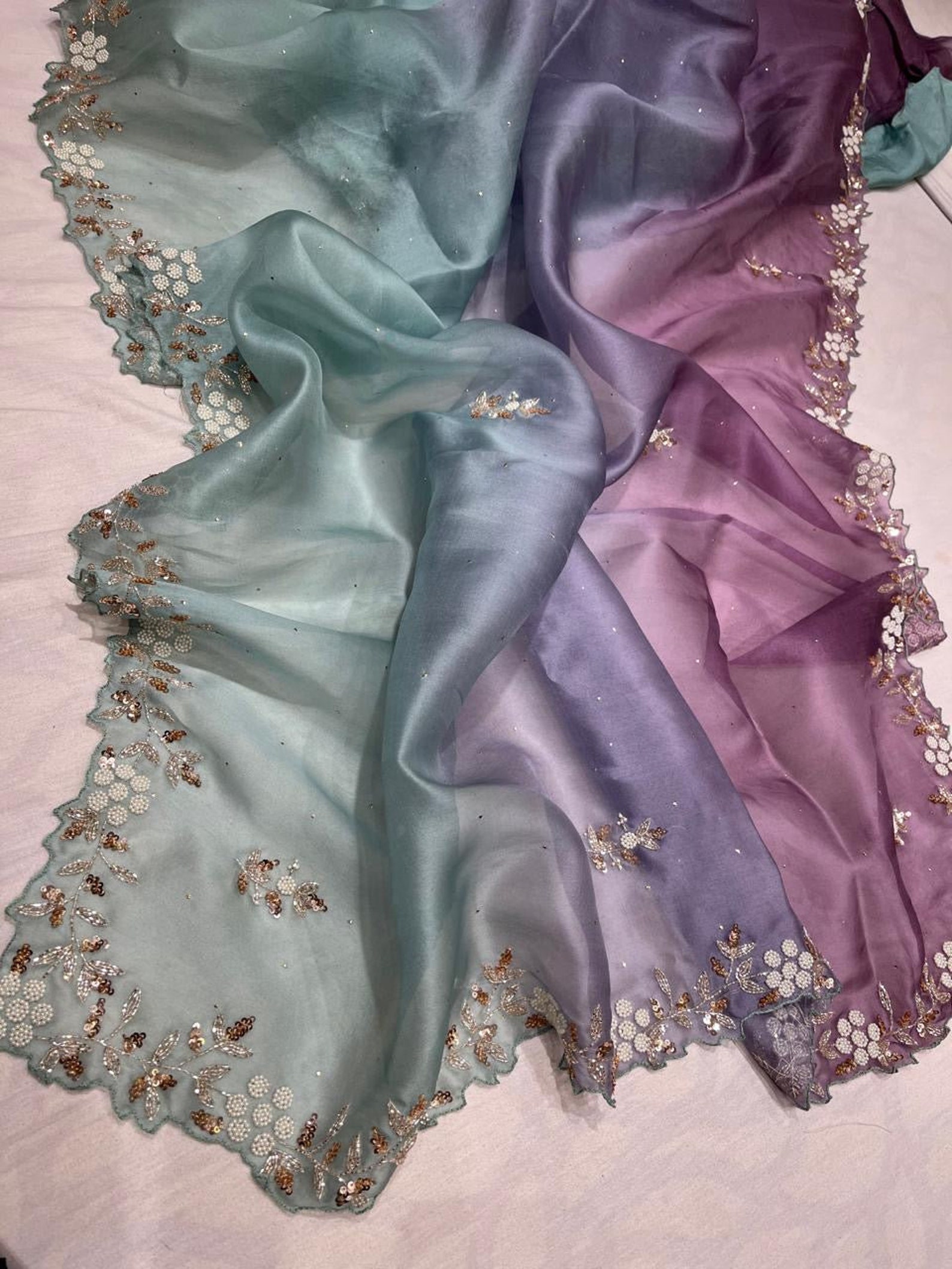 Organza Mukesh Inspired Saree Partywear Sari - Etsy