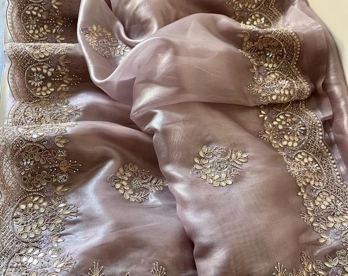 Kangana tissue Organza Saree With Handwork - Etsy