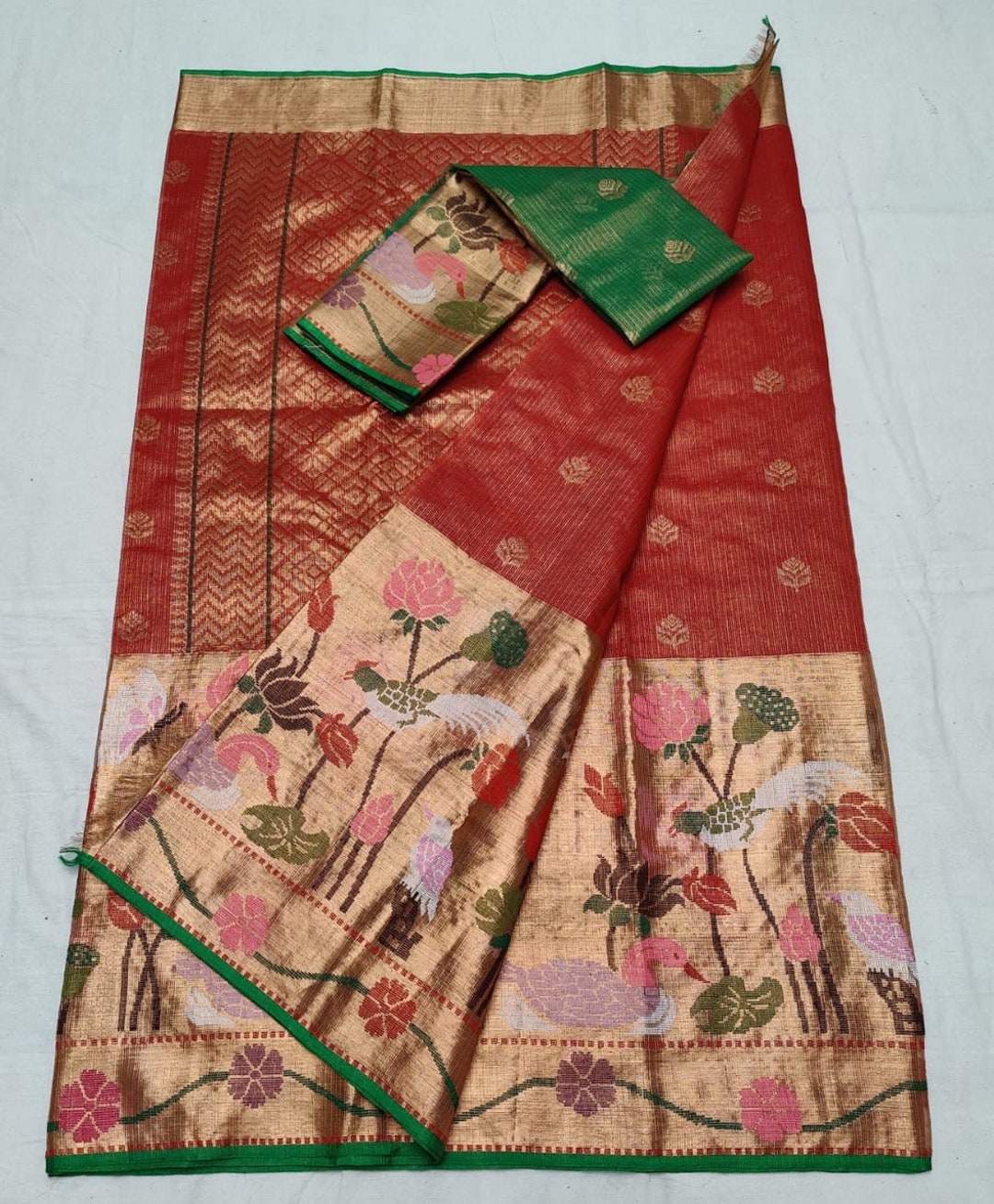 Exclusive Red Tissue Paithani Tissue Zari Kota Sarees - Etsy
