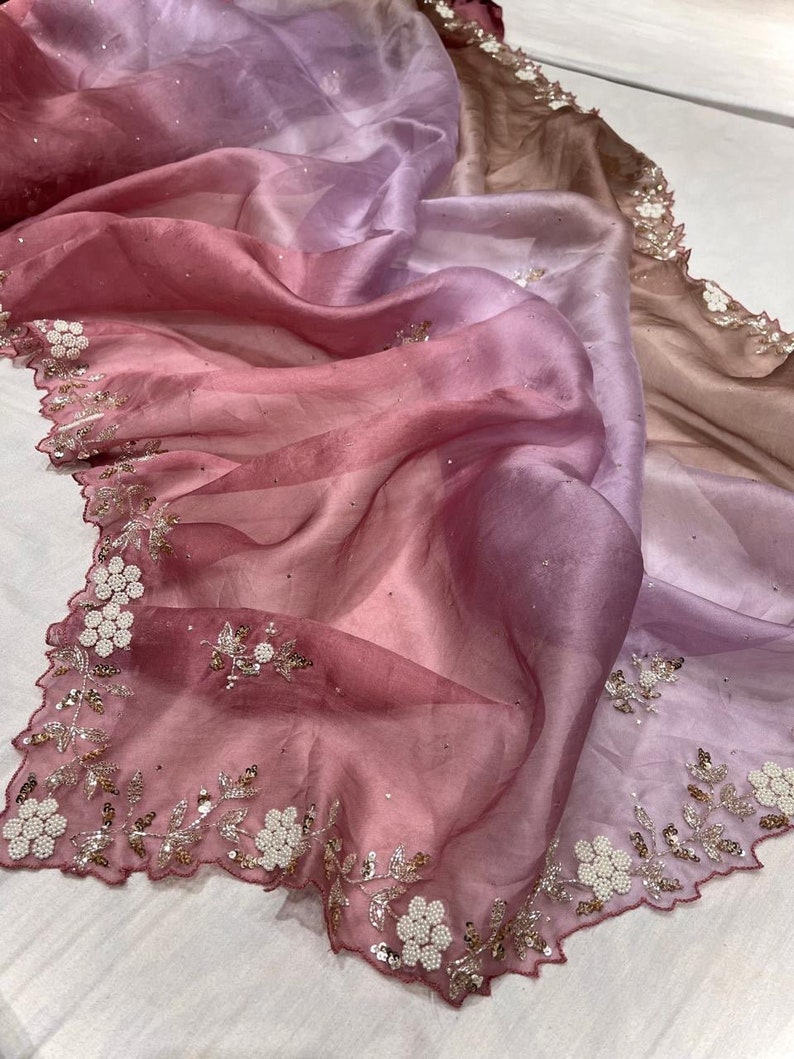 Organza Mukesh Inspired Saree Partywear Sari - Etsy