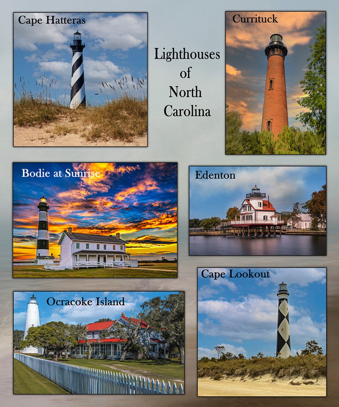 Lighthouses of North Carolina Composite Fabric Panel, OCE-042, Panel ...
