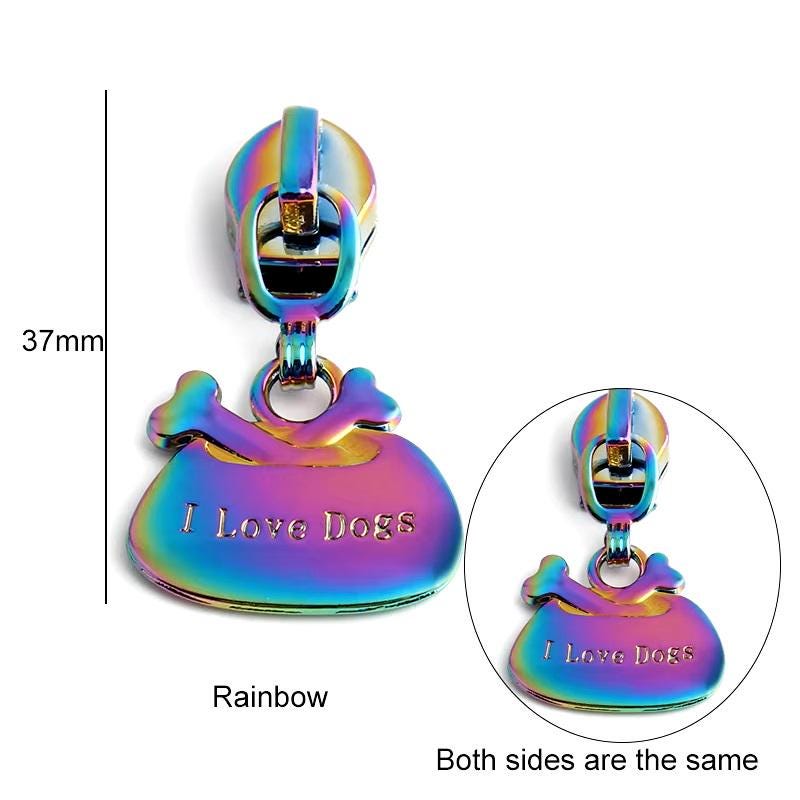 ZP-103R - Dog Bowl Zipper Pull - Rainbow - Dog Lover Metal Zipper ...