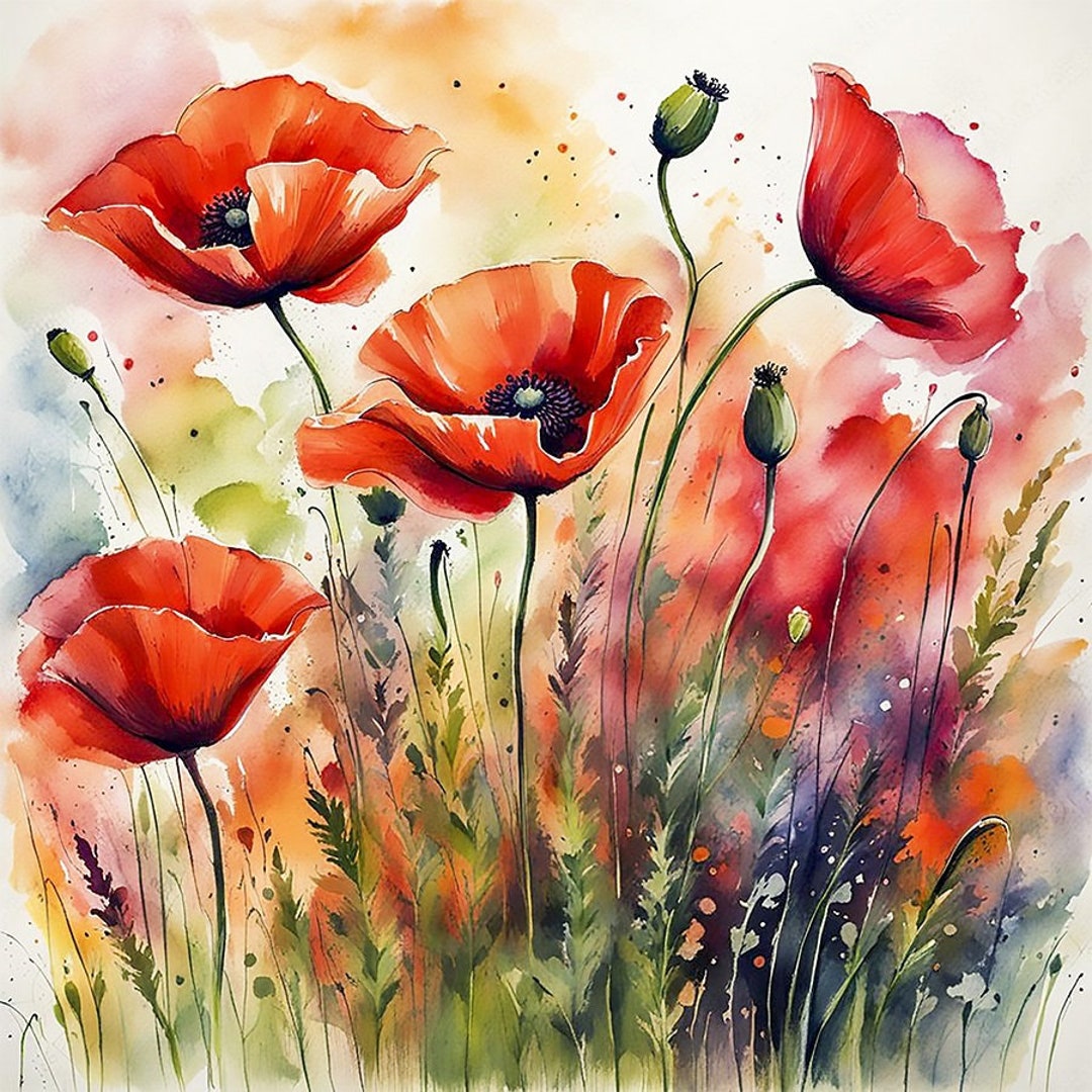 Abstract Poppies Fabric Panel, Quality Quilting Cotton, Multiple Sizes ...
