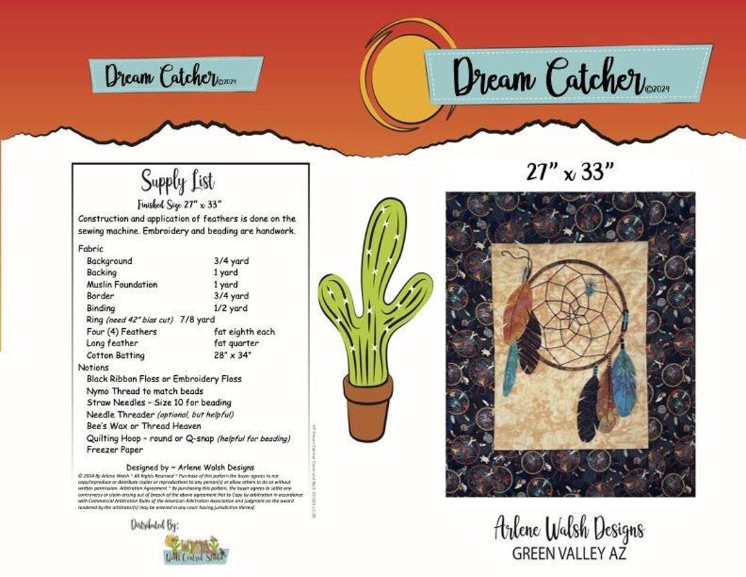 Dream Catcher Quilt Pattern - an Arlene Walsh Design, Southwest Pattern, Fused Applique - Etsy