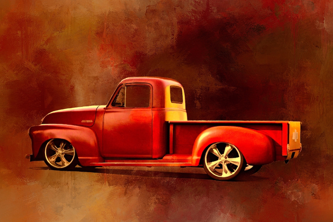 Red Pick Me up Chevy Truck Quilt Panel, TVT-010, Panel Size is 24" X 15 ...