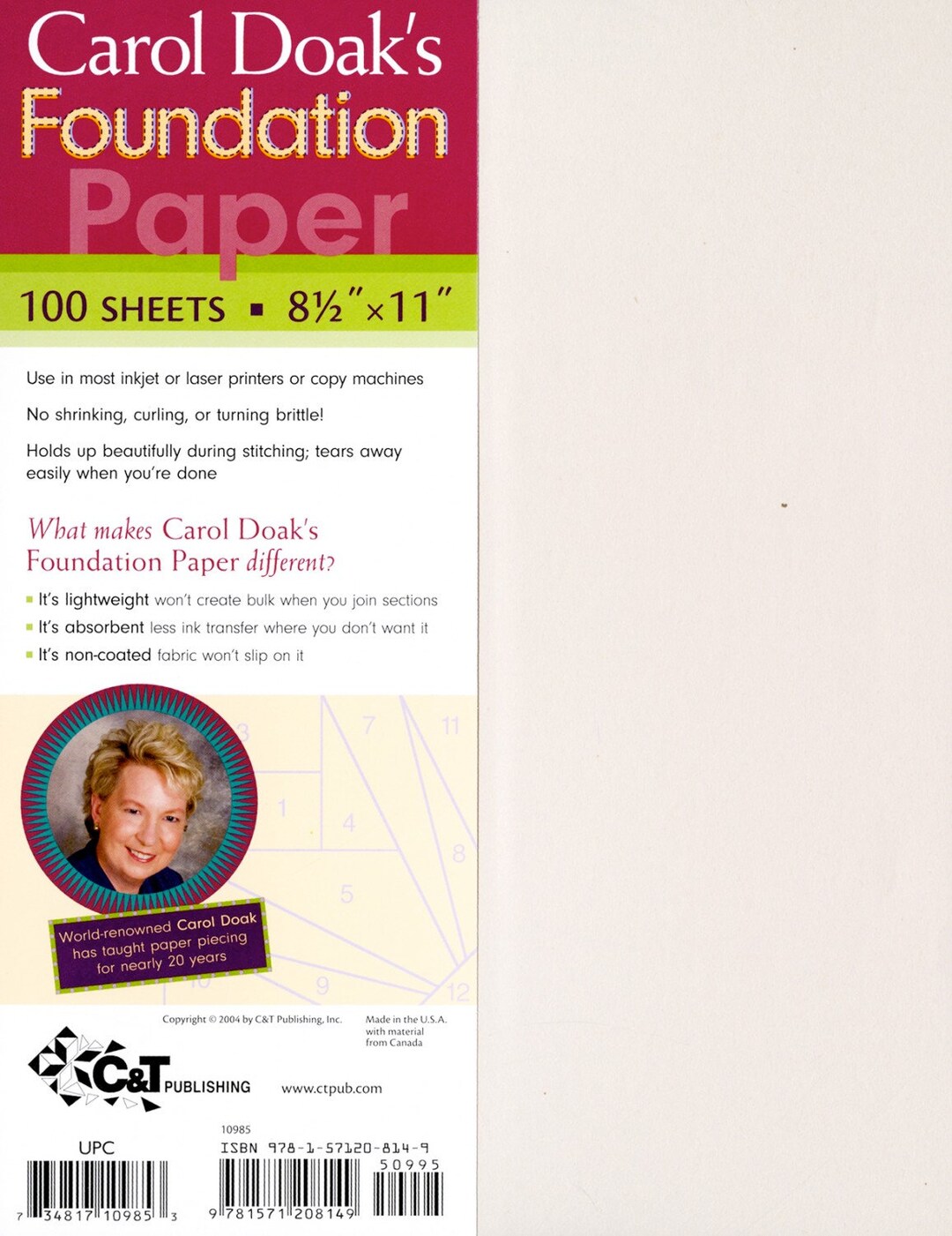 Foundation Paper Carol Doak, Foundation and Paper Piecing, Size: 8.5in ...