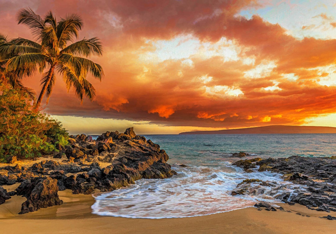 Hawaii Beach Sunset Quilt Panel - PSS-006, Panel Size is 28” X 19.5 ...