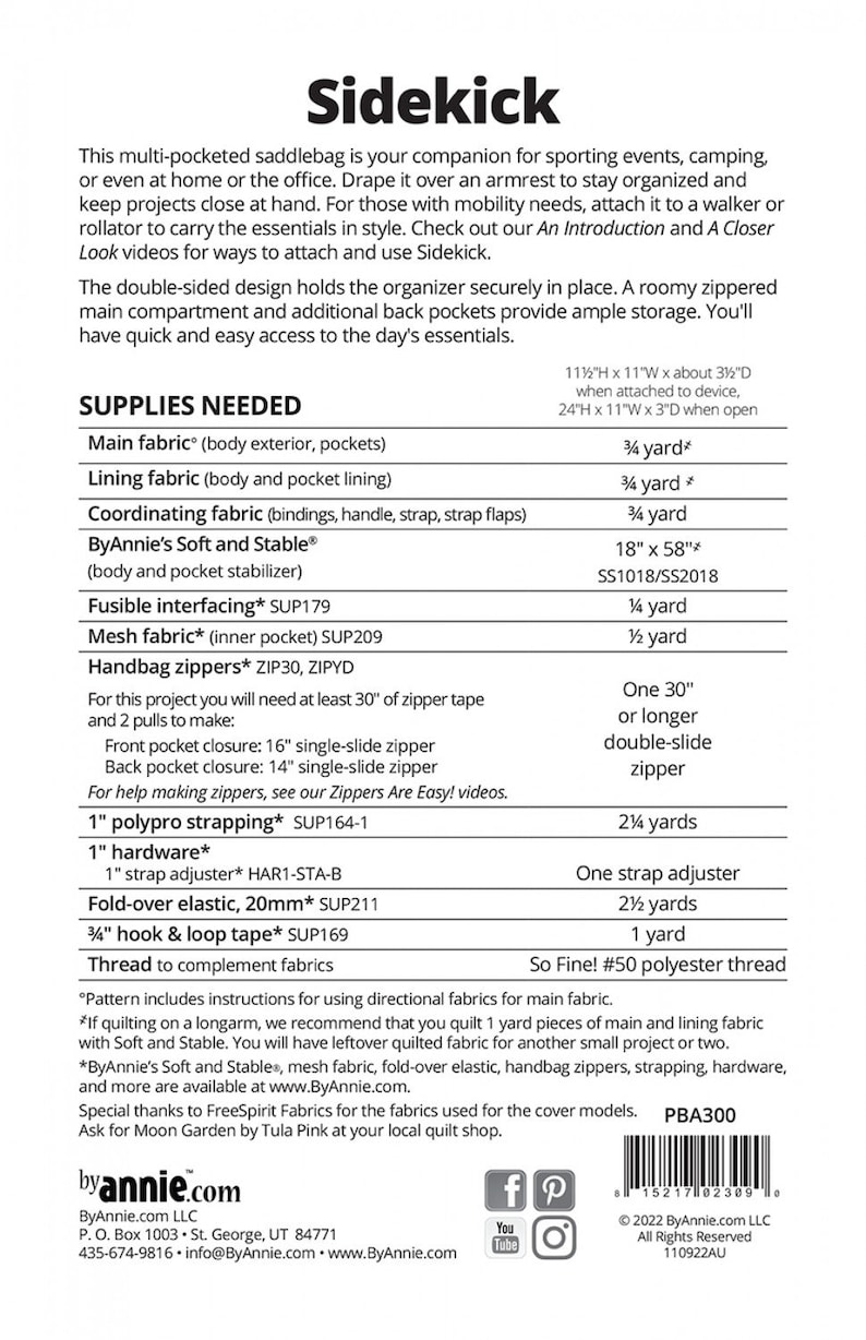 Byannie Patterns, Sidekick Pattern, Saddlebag Pattern, Walker Bag ...