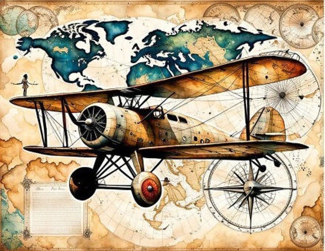 Bi-plane Around the World Fabric Panel - AFT-014, Panel Size is 17.25 ...