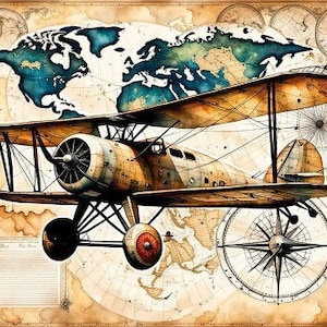 Bi-plane Around the World Fabric Panel - AFT-014, Panel Size is 17.25 ...