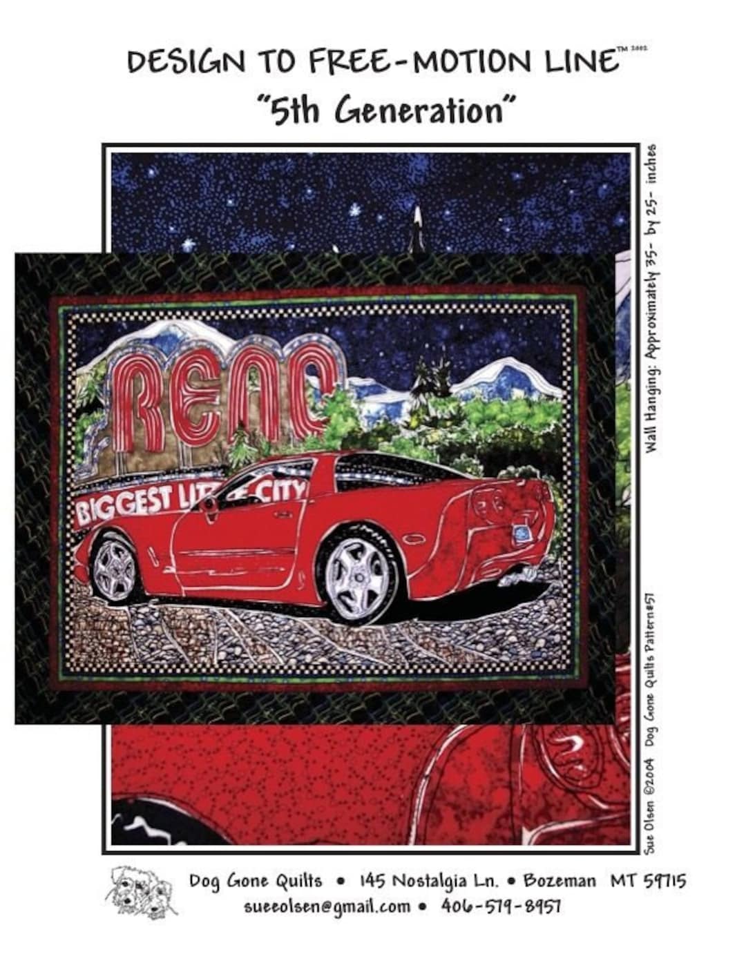 5th Generation Corvette Quilt Pattern, Design to Free-motion Line From ...