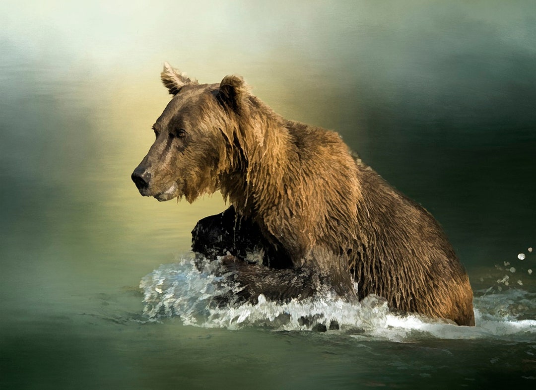 Grizzly Bear Through Water Fabric Panel - ANW-039, Panel Size is 22.75 ...