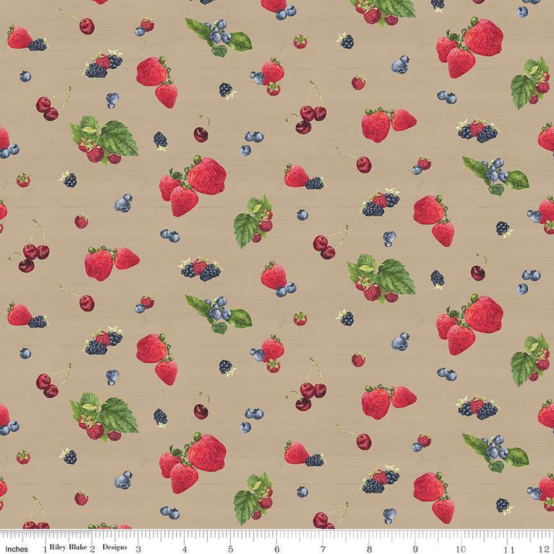 June Berry Toss Tan Quilting Fabric, Monthly Placemats June Fabric ...