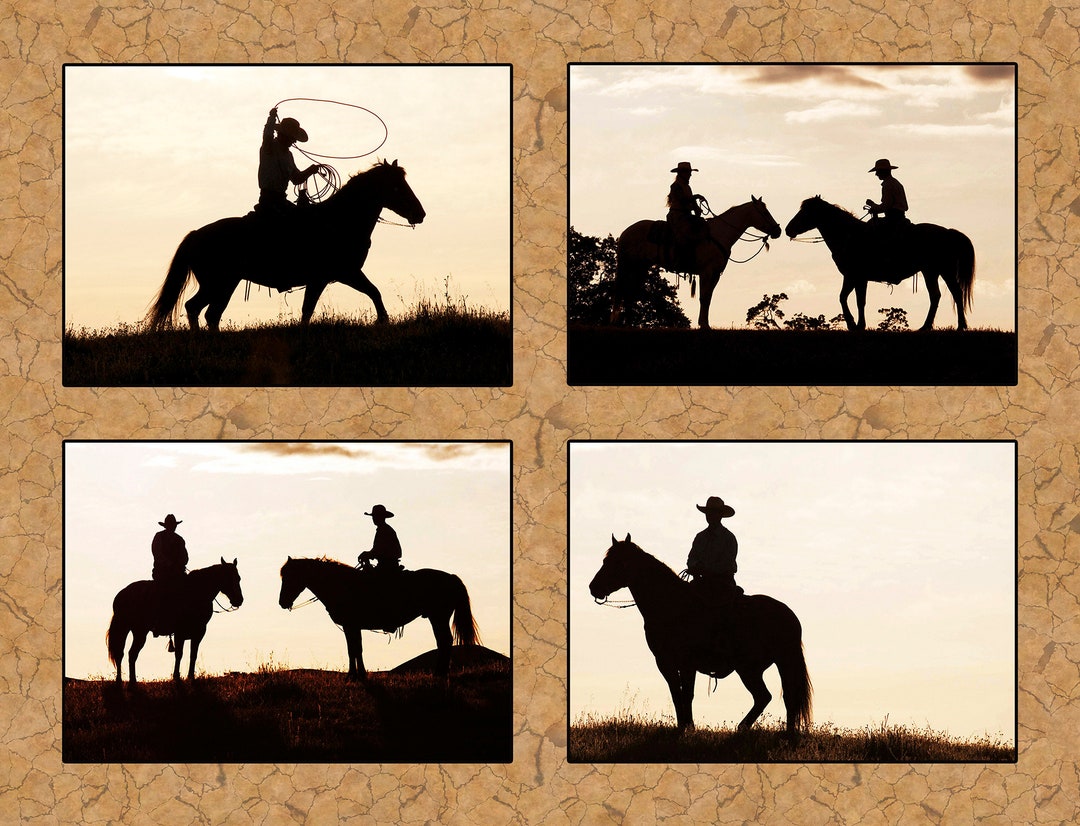 Four Cowboy Silhouettes Fabric Panel, Quilt Panel, Quality Quilting ...