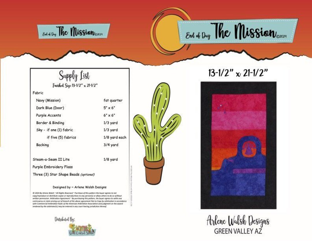 End of Day Mission Quilt Pattern - an Arlene Walsh Design, Southwest ...