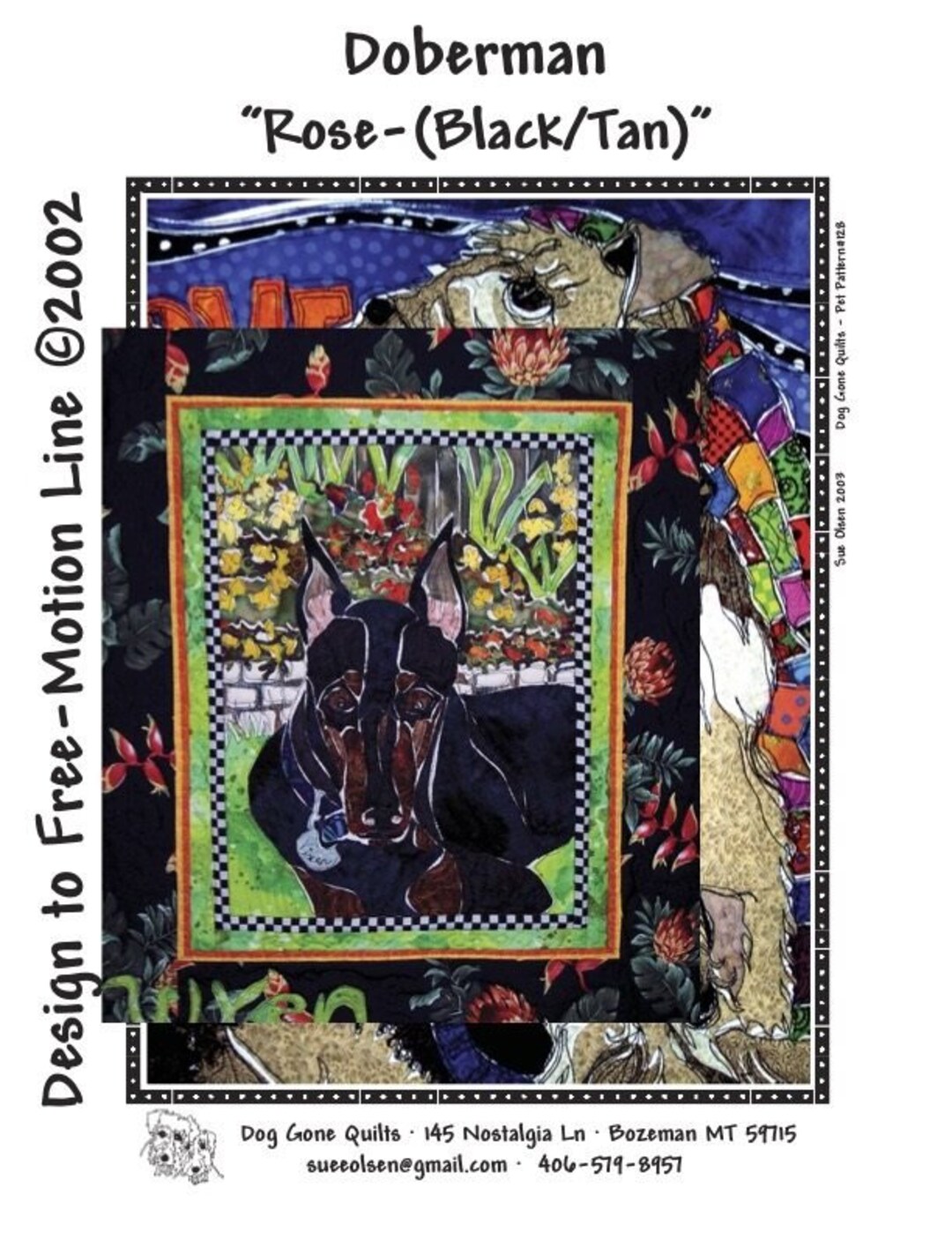Doberman "rose” Quilt Pattern, Approximately Size 20” X 25”, Design to ...