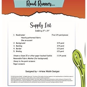 Road Runner Quilt Pattern - an Arlene Walsh Design, Southwest Pattern ...