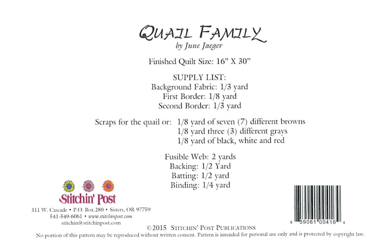 Quail Family - Pattern Designed by June Jaeger - Southwest Design - Etsy