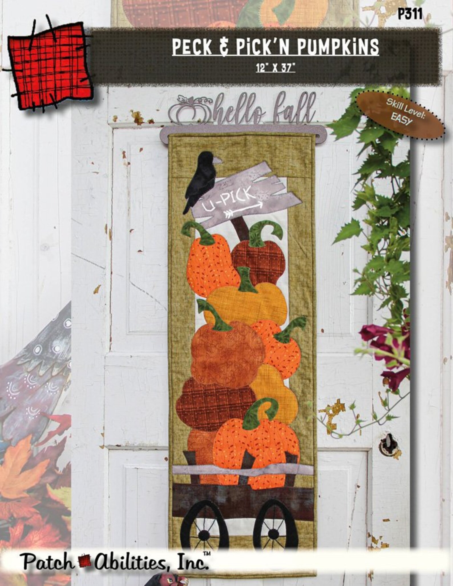 Peck & Pickinn Pumpkins Pattern With 12" Hello Fall Copper Vein Hanger ...