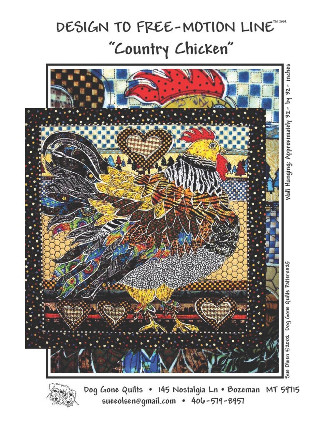 Country Chicken Quilt Pattern, Approximately Size 32” X 32”, Design to ...